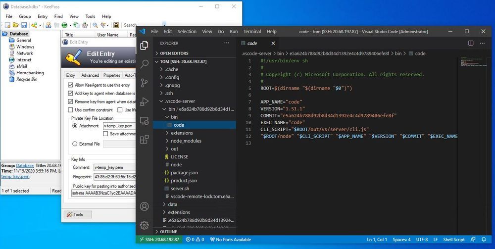 Remote VS-Code on Linux with KeePass & KeeAgent.